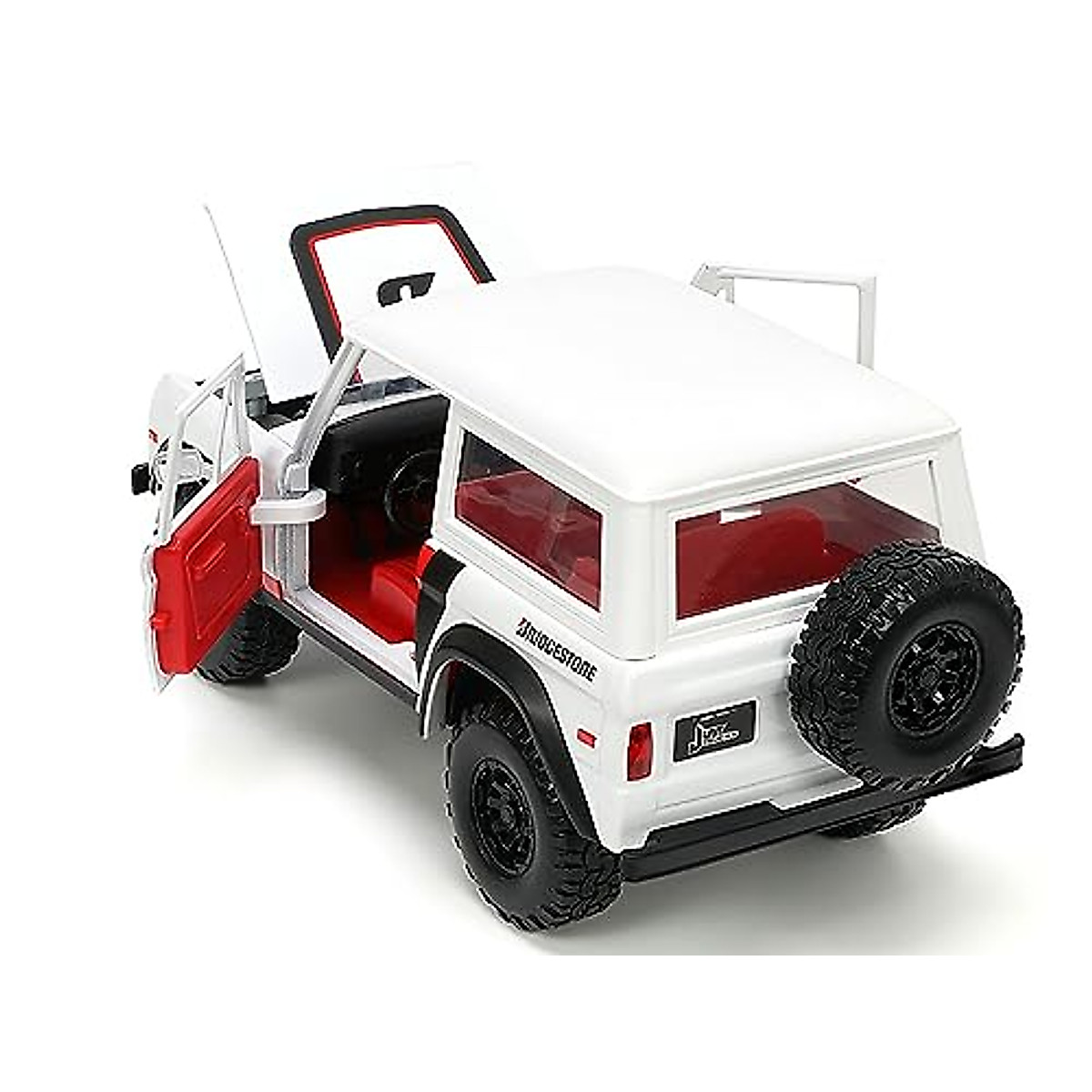 1973 Bronco #008 White with Red and Black Stripes and Red Interior with Extra Wheels Just Trucks Series 1/24 Diecast Model Car by Jada 34181