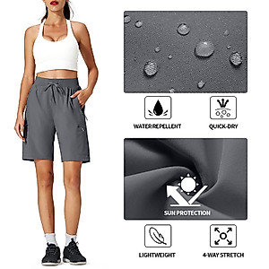 Ksmien Women's Hiking Cargo Shorts Quick Dry Lightweight Summer Shorts with Zipper Pockets for Travel Golf Camping Dark Grey