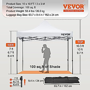 VEVOR 10x10 Pop Up Canopy Tent, Outdoor Canopy with Removable Sidewalls and Wheeled Bag, Instant Portable Shelter, UV-Resistant Waterproof Gazebo Patio Tents for Parties, Camping, Commercial, White