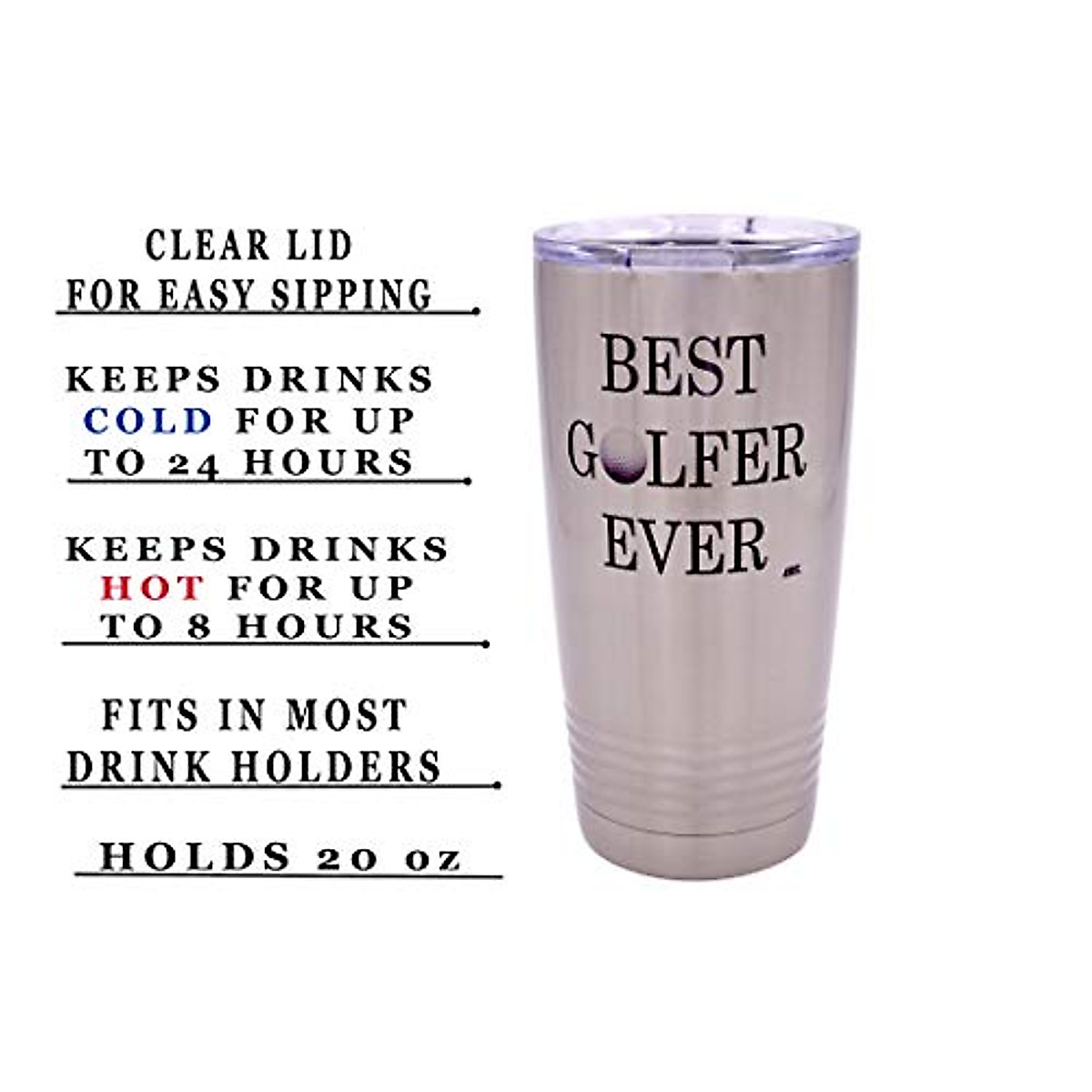 Rogue River Tactical Funny Best Golfer Ever 20 Ounce Large Stainless Steel Golf Travel Tumbler Mug Cup w/Lid Dad Grandpa Ball