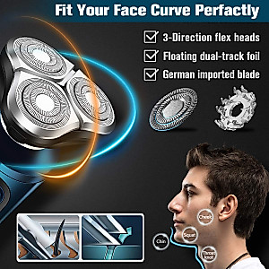Vifycim Electric Shavers for Men, Mens Electric Razor, Dry Wet Waterproof Man Rotary Facial Shaver Face Shaver Cordless Travel USB Rechargeable with Beard Trimmer Led Display for Husband Shaving