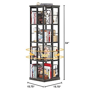 Aheaplus Rotating Bookshelf, Corner Bookshelf, 360 Display Wood Spinning Bookshelf, Floor Standing Bookcase Narrow Shelf Revolving Organizer Storage Rack for Small Space, Bedroom, Study Room, Grey Oak