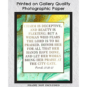 Charm is Deceptive and Beauty is… Proverbs 31:30-31 - Inspirational Bible Verses, Christian Scripture Positive Quotes, Religious Bible Verse Wall Art Decor For Home & Office | Unframed Posters 8x10"
