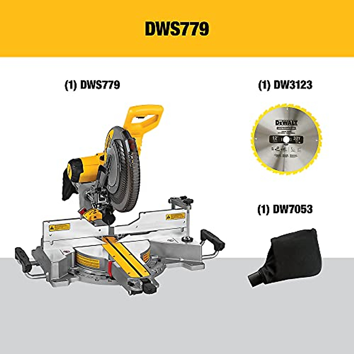 DEWALT Miter Saw, 12 Inch Double Bevel Sliding Compound, Stainless Steel Detent Plate with 10 Stops, Cam-Lock Handle, For Quick & Accurate Miter Angles, Corded (DWS779)