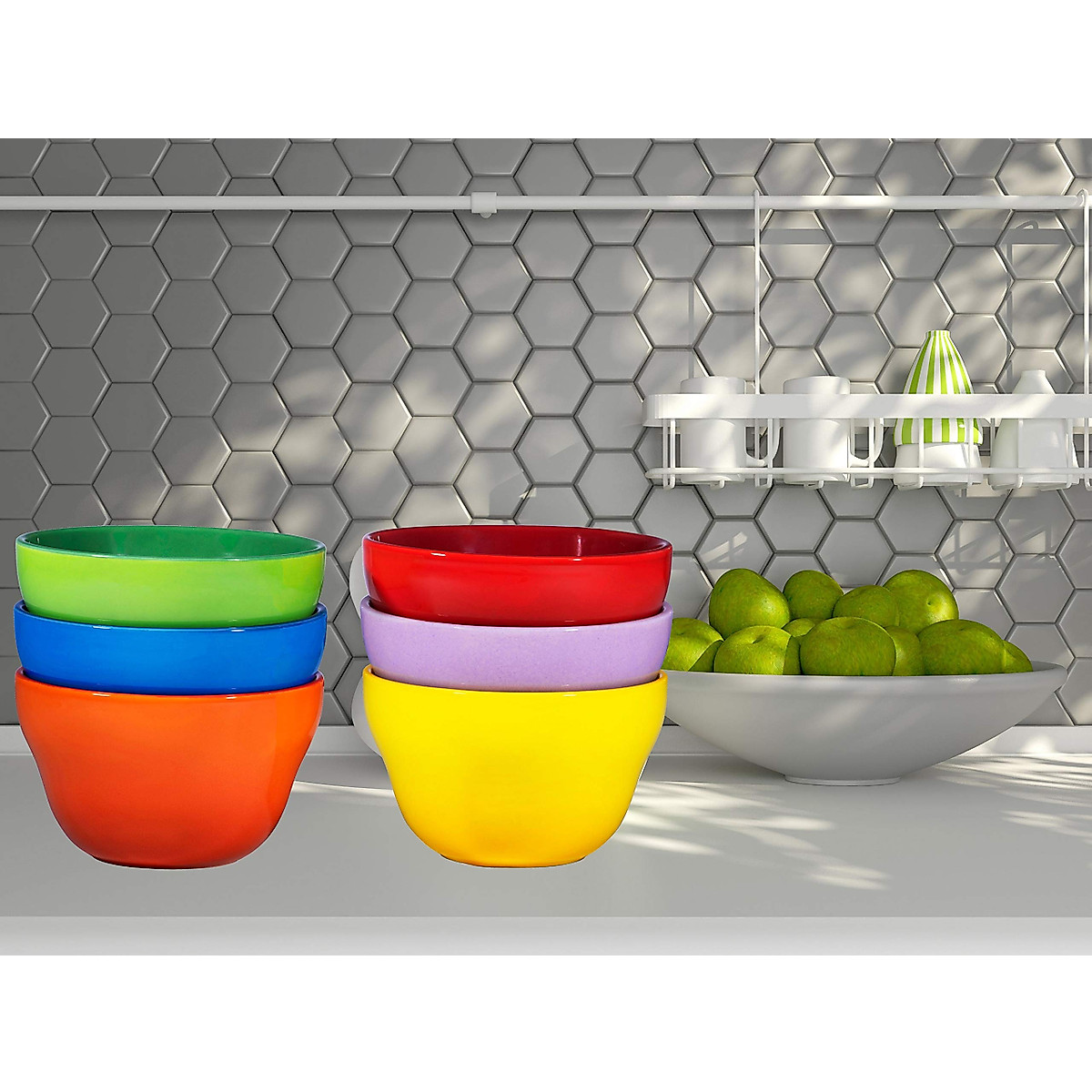 Bruntmor 8 oz Porcelain Bowls Set of 6 - for Ice Cream, Dessert, Soup, Small Side Dishes, Salad, Cereal, Rice - Microwave, Dishwasher and Oven Safe - Gradient Colors