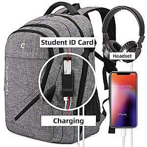 FENGDONG Large Laptop Backpack 17.3 inch Waterproof Travel College Backpack Bookbag,Crossbody Sling Bags for Men & Women Business Backpack Dark Gray