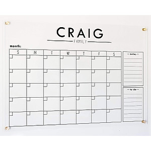 Custom Acrylic Calendar | Landscape Dry Erase Acrylic wall Calendar | Custom name and boxes | floating Wall Calendar with last name or family name