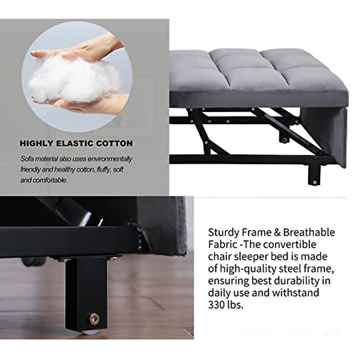 LKTART Sofa Bed Convertible Sofa Chair with Pillow Pull-Out Sofa Bed Velvet Folding Footstool Guest Bed Suitable for Bedroom, Living Room, Apartment