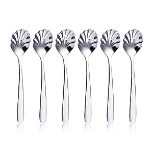 Csinos 304 Stainless Steel Spoon Shell Shape Flatware Spoon Dessert Spoon Set of 6