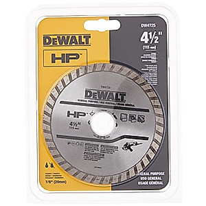 DEWALT Diamond Blade for Masonry, Dry Cutting, Continuous Rim, 7/8-Inch Arbor, 4-1/2-Inch (DW4725)