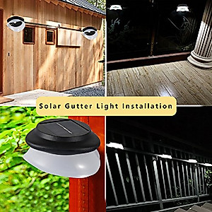 SMY Lighting Solar Gutter Lights Outdoor, Solar Patio Decor Lights with Adjustable Bracket Waterproof Solar Fence Lights for Eaves Patio Deck Garden Wall Yard Attic Walkway (4pack, Pure White)