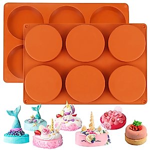 Palksky Silicone Molds for Baking (2 Pack)6-Cavity Large Round Disc Mold/English Muffins Pan/Resin Coaster Mold Non-Stick for Hamburger Chocolate Cake Pie Custard Tart Whoopie Pie Egg Pan