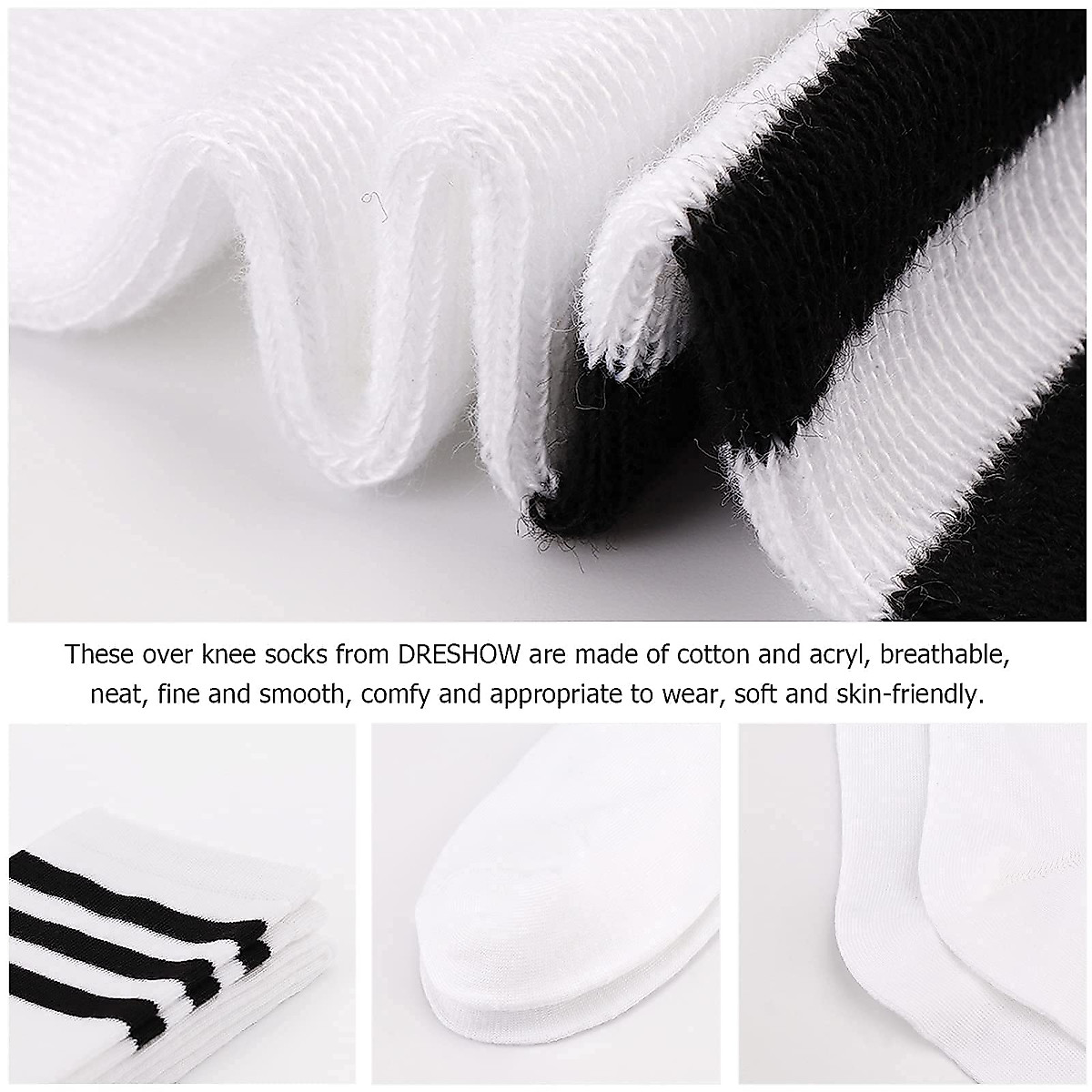DRESHOW 2 Pairs Extra Long High Thigh Socks Striped Over Knee Thin Tights Long Stocking Knee High Leg Warmer