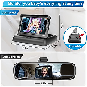Baby Car Mirror, 4.3" HD Screen Rear Mirror Camera Car Back Seat Baby Monitor Night Vision w/Belt, Safety Car Seat Mirror Camera Monitored Mirror, Aimed at Baby