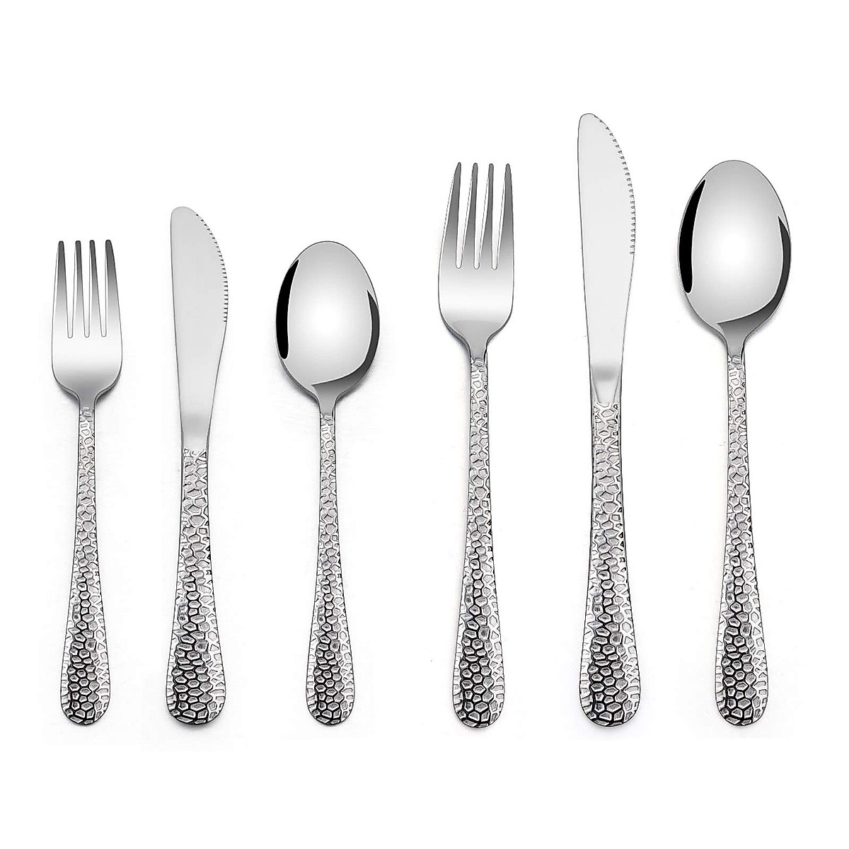 12 Piece Kids Utensils Silverware Set, E-far Stainless Steel Hammered Toddler Cutlery Child Flatware Progress Set, Small Adult Diet Tableware Include Fork Spoon Knife, Mirror Finished, Dishwasher Safe