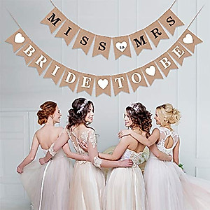 ANYI16 Bride to Be Banner & Miss to Mrs Banner ,2 Pieces Burlap Banner Bridal Shower Banner Rustic Bunting Garland for Party Decorations Supplie