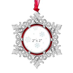 West style 2023 Snowflake Christmas Tree Ornaments Metallic Picture Frame Hanging Home Deco Hanging Pendant Holiday Keepsake Gift (Red, A Snowflake)