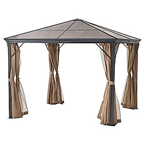 Christopher Knight Home Aruba Outdoor Aluminum Framed Gazebo with Hardtop, 10' x 10', Brown / Black