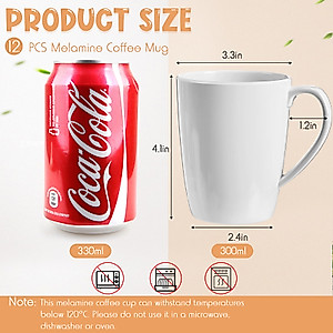 Nitial Melamine Coffee Mug Set of 12, 10 oz Melamine Cups with Handles Vintage Unbreakable Coffee Mug Retro Style Drinking Cups for Latte Party Office Home Beverage Water (White)