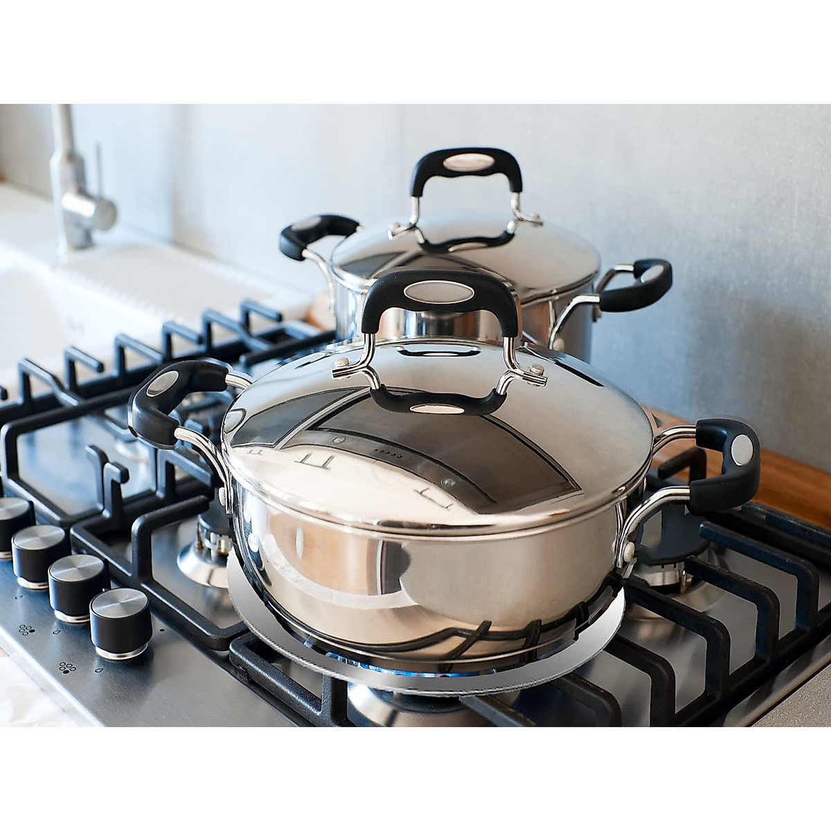 11inch Heat Diffuser Plate, Grourarty Stainless Steel Cooking Induction Adapter Simmer Plate for Electric Gas Glass Cooktop Hob Ring, Induction Cooktop Converter Plate with Handle