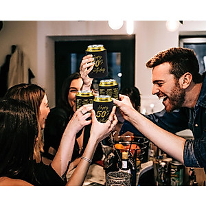 BackURyear 50th Birthday Decorations for Women men, 50 Years Old Birthday Decor, Fifty Birthday Party Supplies, 50th Birthday Party Beverage Can Cooler Sleeves, Black & Gold (12 Pcs)