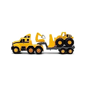 CAT Construction Toys, Heavy Mover, Semi Truck and Trailer with Mini Crew Front Loader, Lights and Sounds, Ages 3 and up