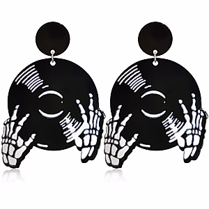Unique Handmade Old School Vinyl Records Dangle Earrings for Women 1950's Rock 'N' Roll Women's Vinyl Record Stud Earrings for Retro 60's 70s Disco Party Statement Halloween Jewelry (Black)