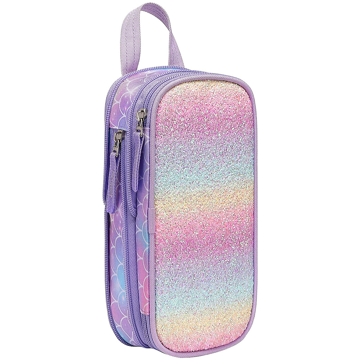 Bagseri Pencil Case for Kids - Expandable Cute Pencil Case for Girls Large Capacity Pencil Pouch Organizer for School Student Office Supplies, Pen Case Only (Purple, Mermaid Scale)