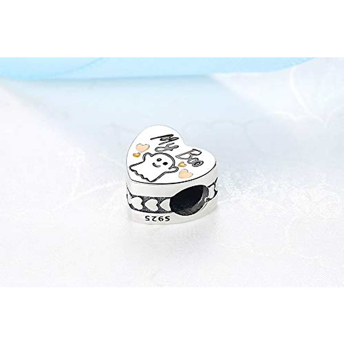 EVESCITY 925 Silver My Boo Cute Ghost Halloween Fashion Sterling Charm Bead Pendant For Charms Bracelets ♥ Best Jewelry Gifts for Her Holiday Halloween Fall Autumn ♥