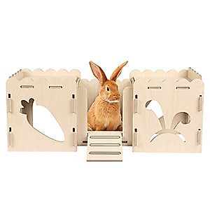 ASENKU Large Wooden Rabbit Castle with Ladders, Detachable Rabbit Hideout for Guinea Pig Chinchilla Hamsters, Sturdy Bunny Play House Handmade Hut for Small Animal to Hide