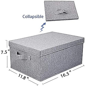 Linen Collapsible Storage Box with lid, 2-Pack, Storage Box with Carrying Handle and Study Thick Cardboard, Suitable for Toys, Shoes, Books, Clothes, Nursery, Lights Gray