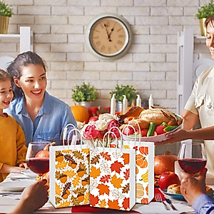 Glenmal 24 Pcs Fall Gift Bags Thanksgiving Treat Bag with Handle Maple Leaf Pumpkin Chestnut Design Goodie Bags Fall Kraft Bag for Thanksgiving Autumn Party Favors Bridal Shower