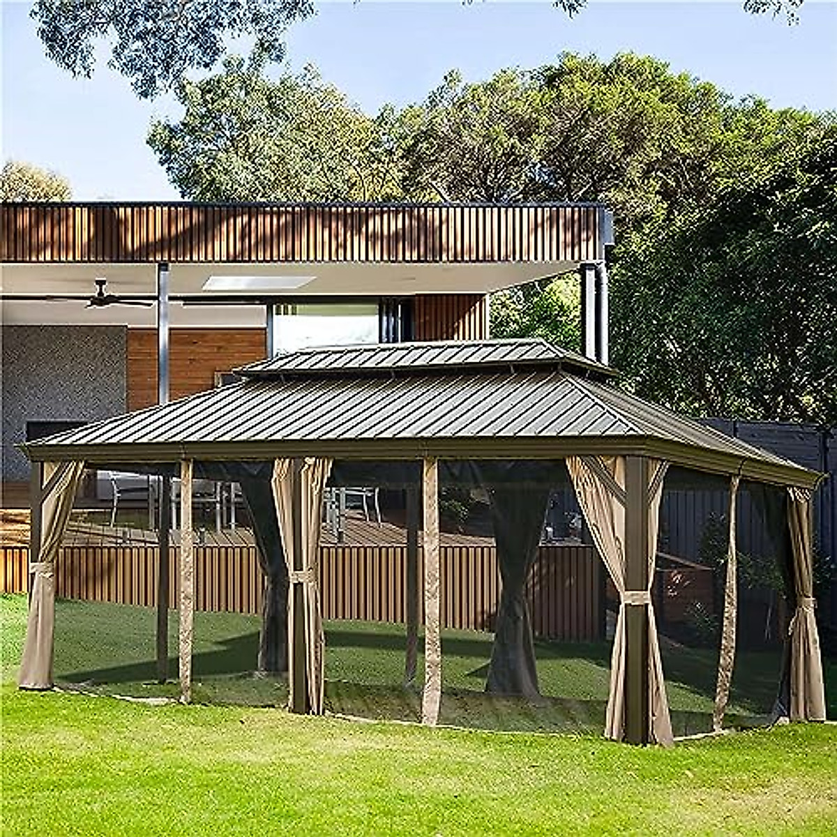 12'x19' Hardtop Gazebo, Outdoor Canopies and Gazebos,Outdoor Aluminum Frame Canopy with Galvanized Steel Double Roof, for Patio, Backyard and Lawn