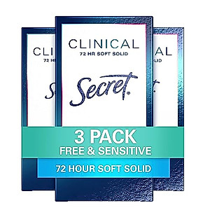 Secret Clinical Strength Soft Solid Antiperspirant and Deodorant for Women, Free & Sensitive, 1.6 oz, Pack of 3