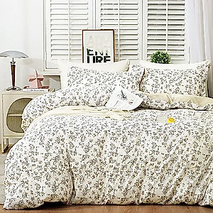 McVernon's Floral Duvet Cover Queen Size 3 Pieces, Flower Queen Duvet Cover with 2 Pillow Shams, Soft Bedding Set for All Season, Breathable, Zipper Closure, Queen(90''x90'')