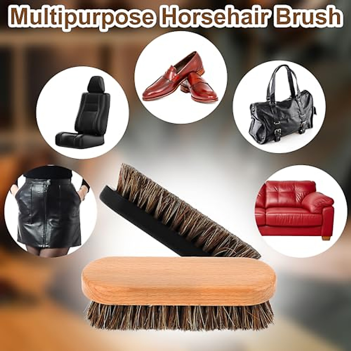 Amabro Shoes Cleaning Brushes, 2 PCS Leather Shoe Boot Brush Horse Hair Polish Brush Hair Leather Boot Care Kit for Leather Bags Leather Clothes Sofas Suede Sneakers Shoes