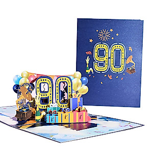 UVATAHONA 90th Greeting Birthday Cards, Pop Up Happy 90th Birthday Card for Him or Her, Cheers 90 Years Old Birthday Cards Best for Husband, Wife, Mom, Dad, Sister, Brother, Friend