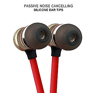 Acuvar Wireless Magnetic Rechargeable Ear Buds, in line mic, Volume, Play/Pause Controls (Gold/Red)