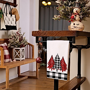 ARKENY Christmas Kitchen Towels Set of 2,Black Buffalo Plaid Xmas Tree Dish Towels 18x26 Inch Drying Dishcloth,Farmhouse Home Decoration AD008