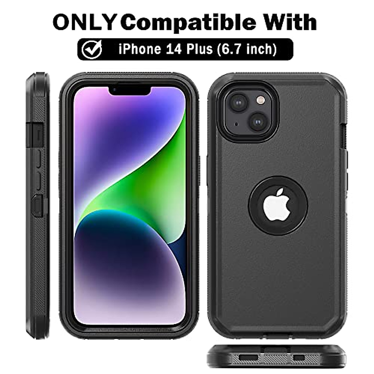 TASHHAR Phone Case for iPhone 14 Plus Case,Heavy Duty Hard Shockproof Armor Protector Case Cover with Belt Clip Holster for Apple iPhone 14 Plus 6.7 5G 2022 Phone Case (Black)