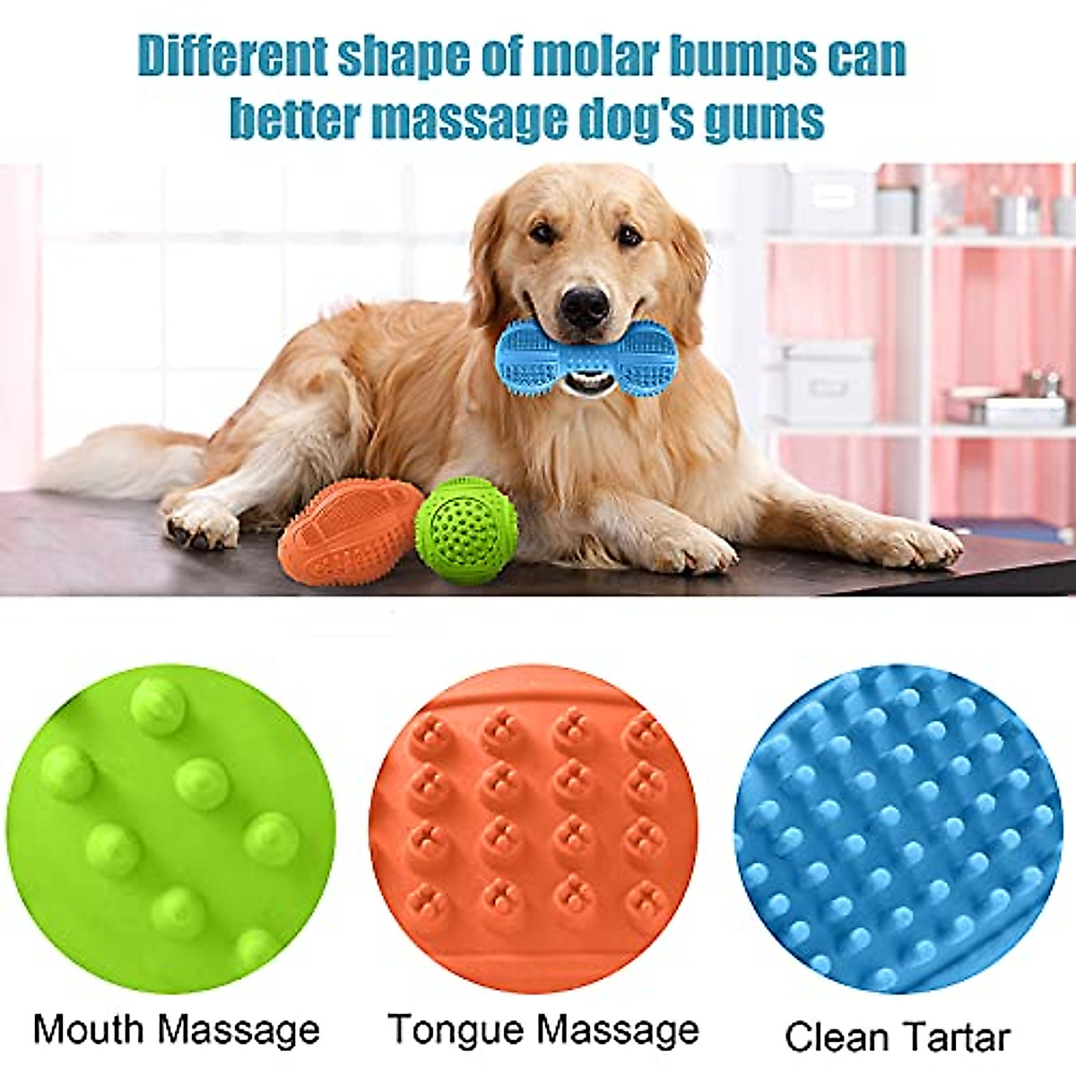 LUKITO Dog Chew Toys 3 Pack, Dog Toys for Aggressive Chewers Large Breed, Multifunctional Teeth Cleaning and Gum Massage, Tough Dog Toys with Natural Rubber for Large and Medium Dog