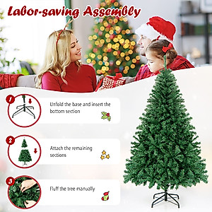 Goplus 6ft Artificial Christmas Tree, Premium Unlit Hinged Spruce Full Tree with 1000 Branch Tips, Metal Stand, Hinged Structure, Easy Assembly Festival Celebration Xmas Tree for Home, Office, Party