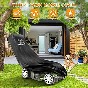 Tokept Upgraded Heavy Duty Waterproof Material 300D Walk-Behind Lawn Mower Cover with Windproof Buckle for Respective Bad Weather XL