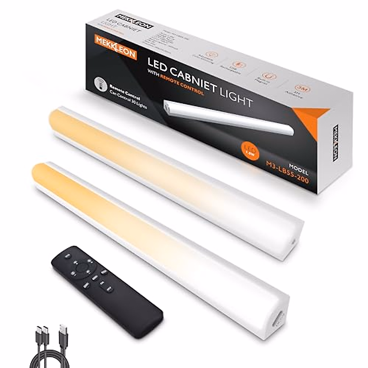 MEKKLEON Under Cabinet Lights Remote Control,2 Pack Magnetic Dimmable Closet Lights,USB Rechargeable Wireless LED Shop Light,Ceiling and Under Counter Lights for Kitchen (White, 20CM)