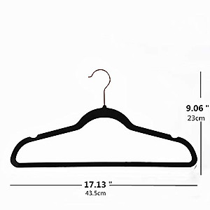 AREKUAEI Premium Black Velvet Hangers (Pack of 50) Heavyduty - Non Slip - Velvet Suit Hangers - Copper/Rose Gold Hooks,Space Saving Clothes Hangers