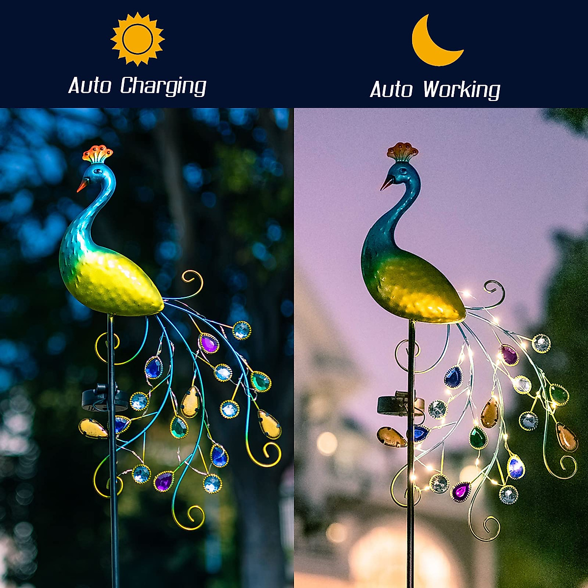 Viveta Metal Peacock Solar Light Outdoor, Waterproof Peacock Solar Lights Stake for Garden Yard Lawn Patio Decorations