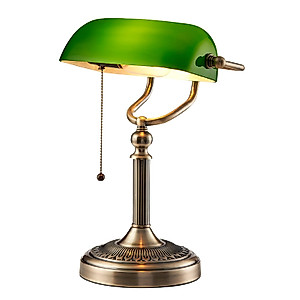 Newrays Green Glass Bankers Desk Lamp with Pull Chain Switch Plug in Fixture