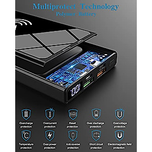 Wireless Portable Charger, 22.5W PD20W QC3.0 15W Fast Charging 10000mAh Power Bank LED Display, External Battery Pack, 2 Inputs and 4 Outputs(Qi & USB C) for iPhone Samsung Huawei iPad Headset etc