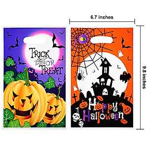 100 Pieces Halloween Plastic Bags Candy Gift Bags Trick or Treat Bags Jack O Lantern Pumpkin Treat Bags for Halloween Party Favor