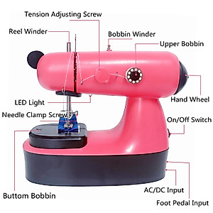 Fbshicung Mini Sewing Machine for Ages 8-12 Kids Beginners, Girls Pink Sewing Machine Lightweight Small Electric with Extension Table,LED Light
